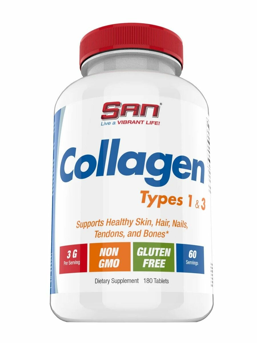 SAN Collagen Types 1 & 3 Tablets, Коллаген I и III типов 180 таблеток, для суставов и связок, костей, кожи