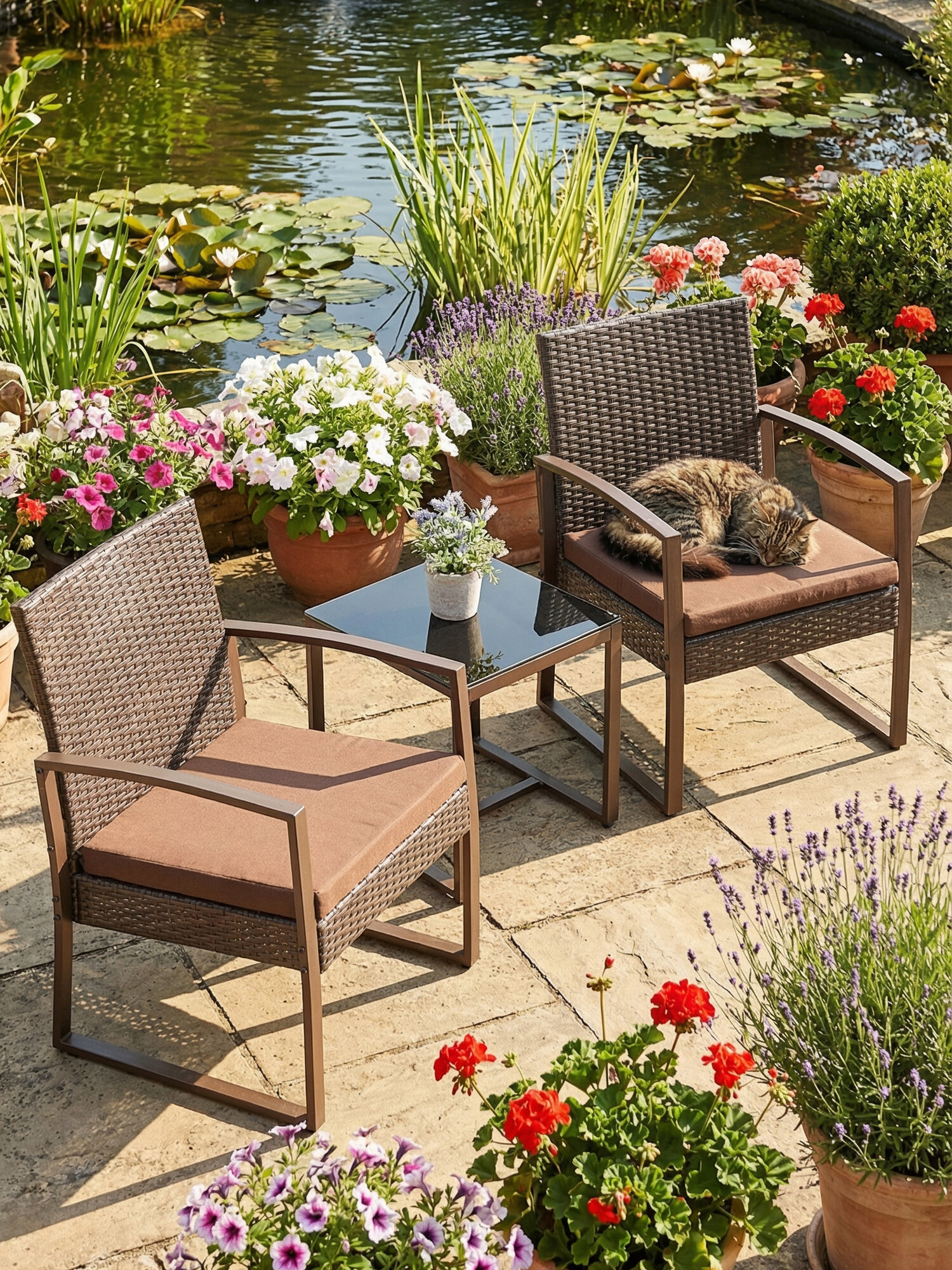 Комплект из стали и пластика под ротанг Йорк Дуэт (York Duet), шоколад