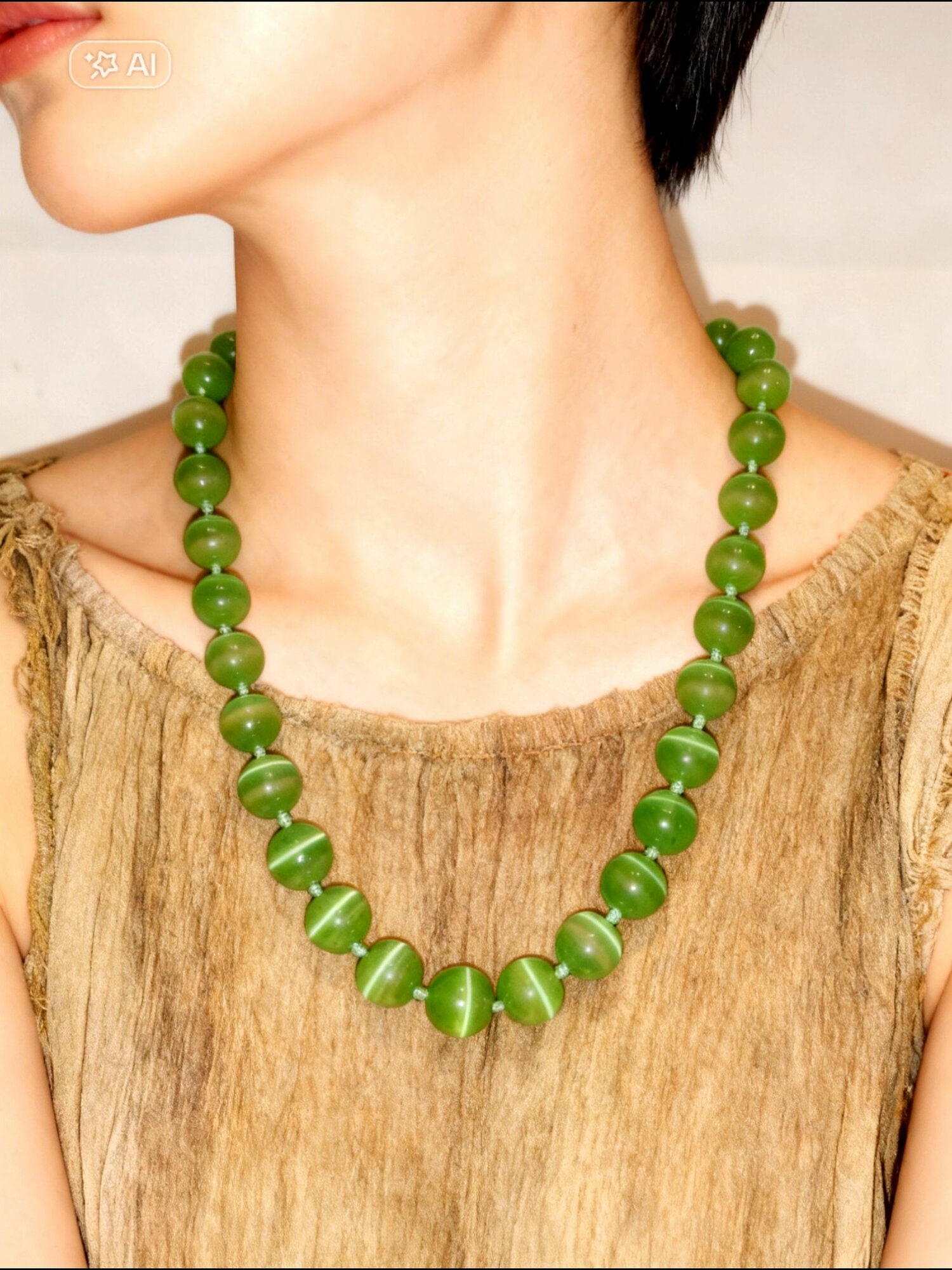 Бусы, кошачий глаз синтетический