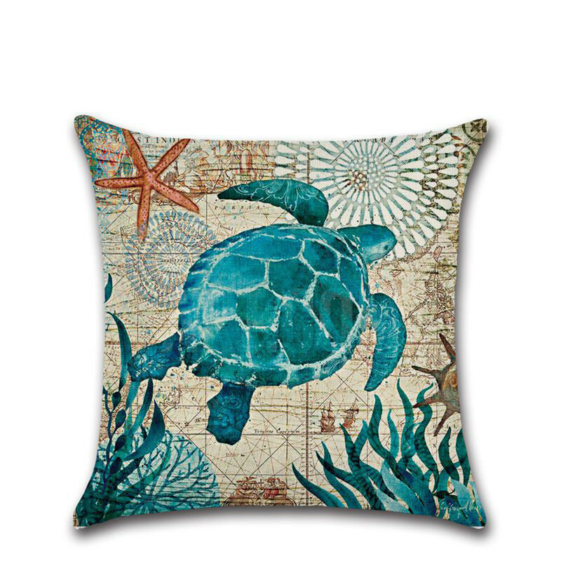 Vintage oceanic pillow cover plush peach skin velvet cushion case cozy polyester fill 45x45cm seaturtle
