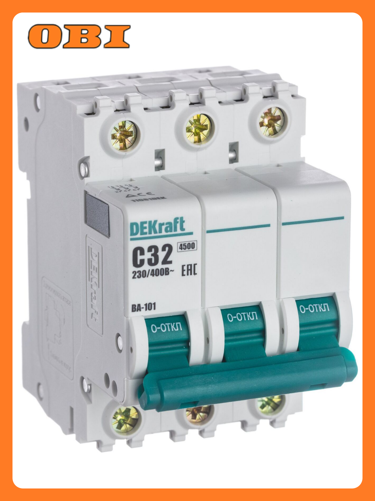 Автоматический выключатель DEKraft ВА-101, 3P, 32A, 4,5кА, IP20