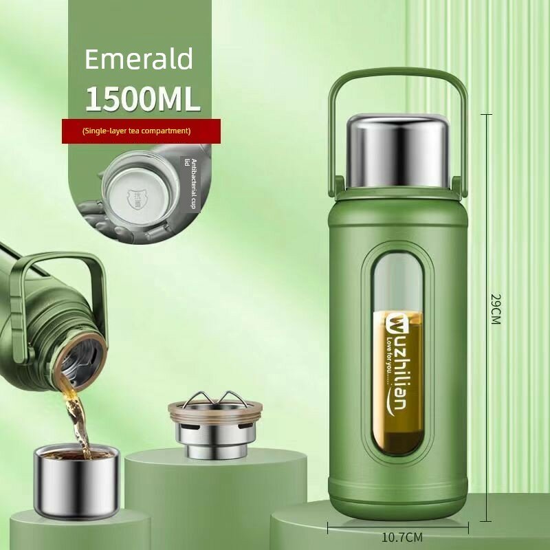 Большая термостойкая стеклянная кружка для мужчин, походный котелок, портативная чайная кружка с разделением на чай и