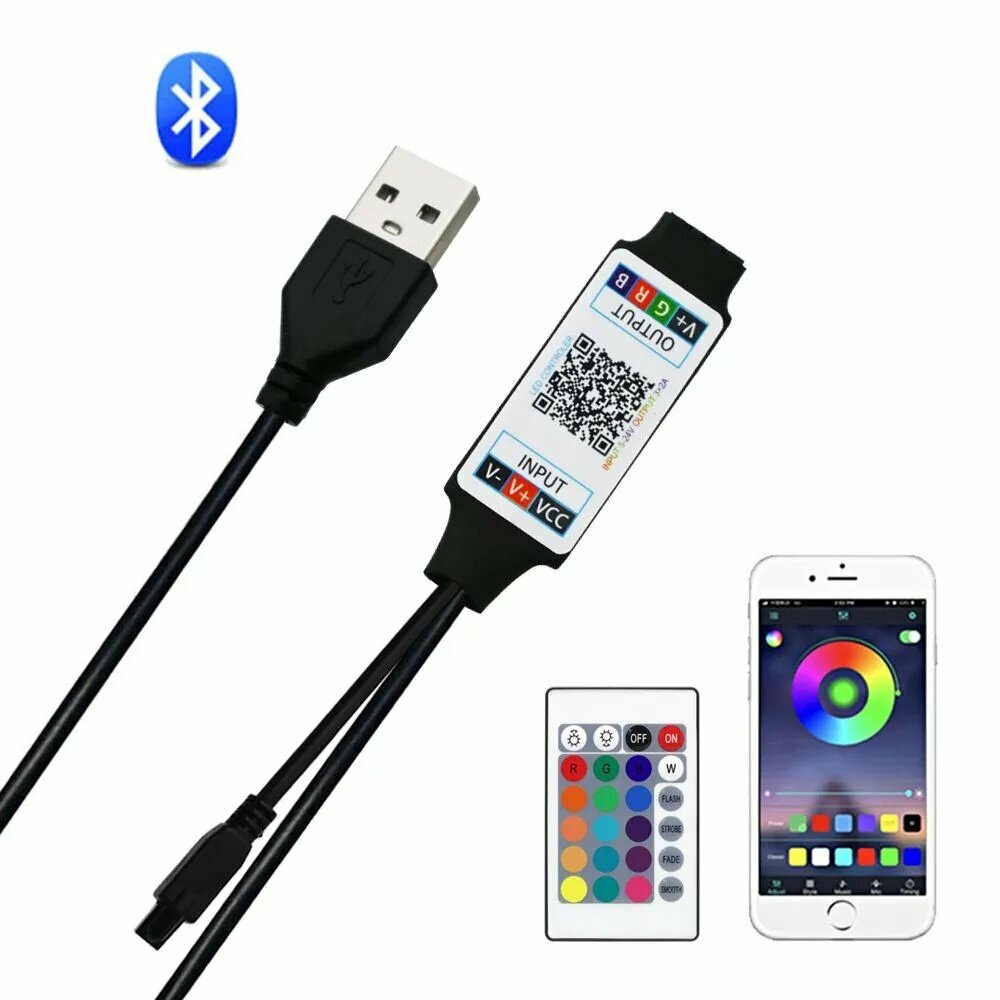 Bluetooth Mини Контроллер управления светом для USB 5V 6A RGB светодиодной ленты с 24 клавиши инфракрасным пультом управления