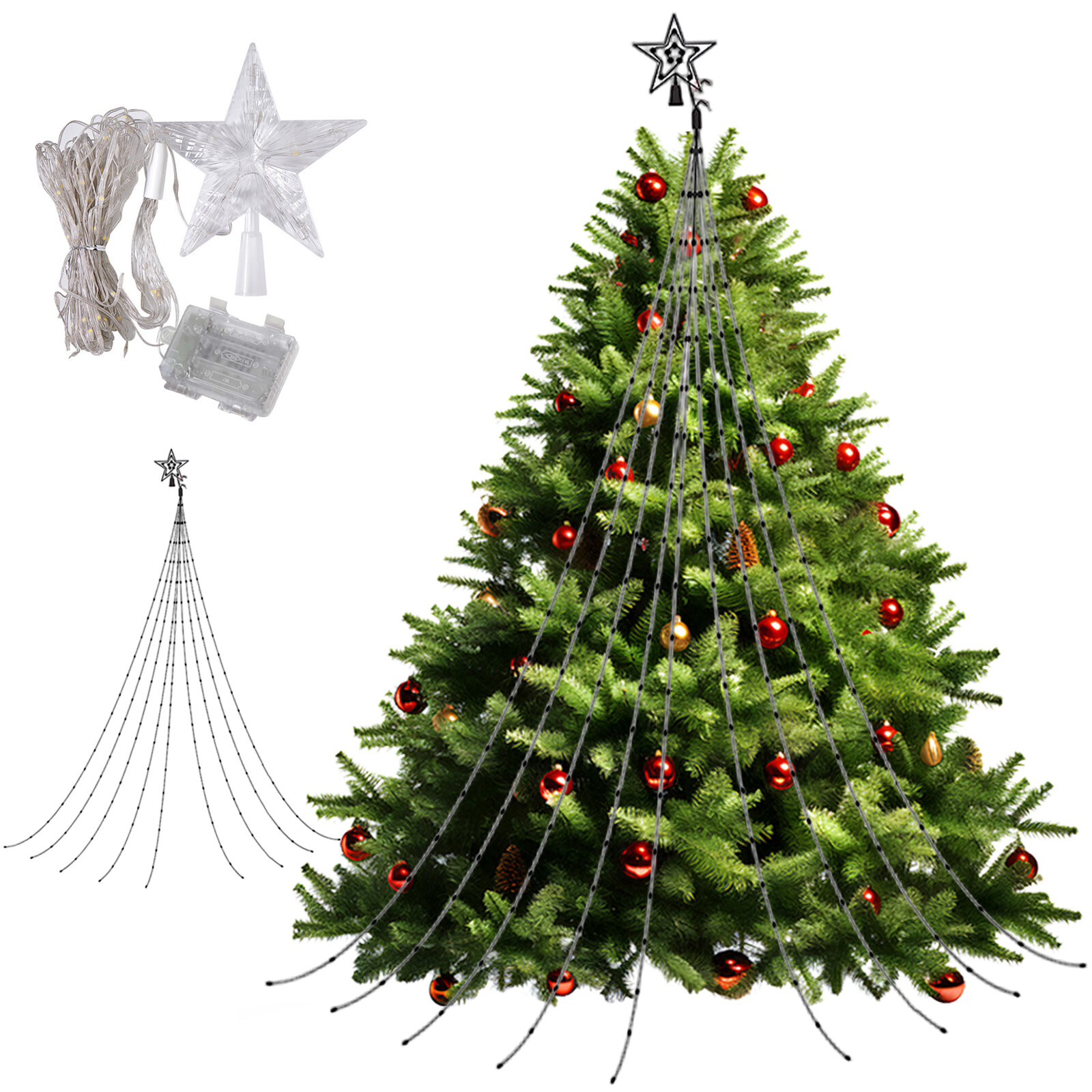 Светодиодная гирлянда-водопад 3 м, 9 полос, с пультом ДУ для Нового года и Рождества