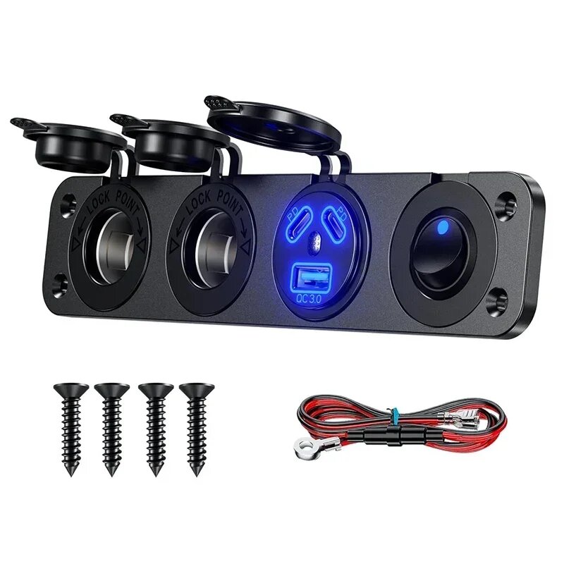 Новая USB-розетка 12 В 4-в-1, двойная 45 Вт PD и QC 3.0 с кулисным переключателем, автомобильное зарядное устройство, розетка прикуривателя