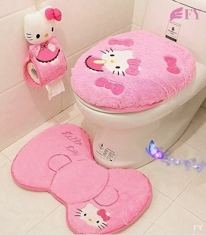 Набор сидений для унитаза Hello Kitty, розово-красный набор для унитаза из четырех частей