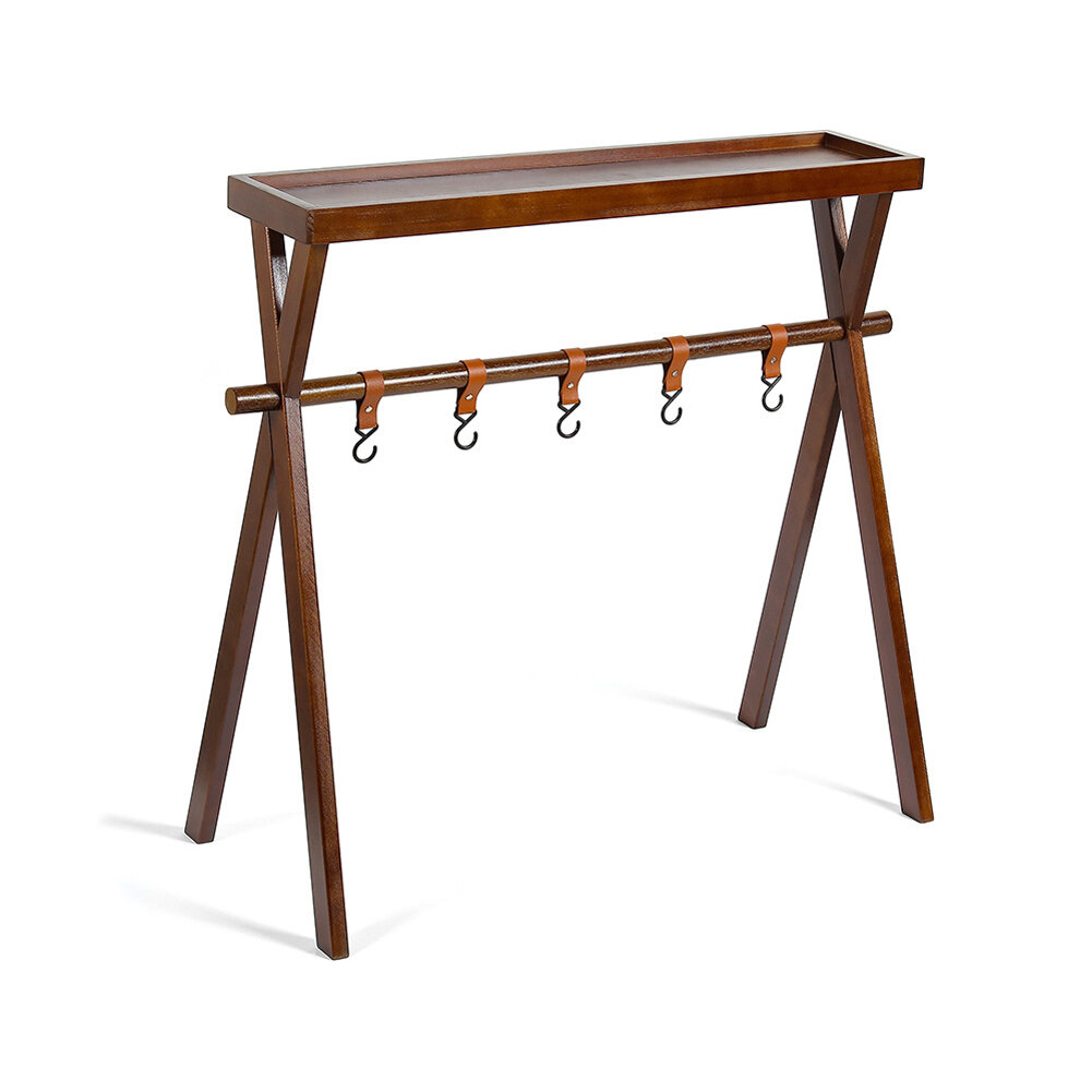 Camping Shelf: Solid Wood 33.07 x 30.31-Inch Sturdy Triangular Design Portable Folding Construction - Multipurpose Hanger and Stand for Outdoor Enthusiasts