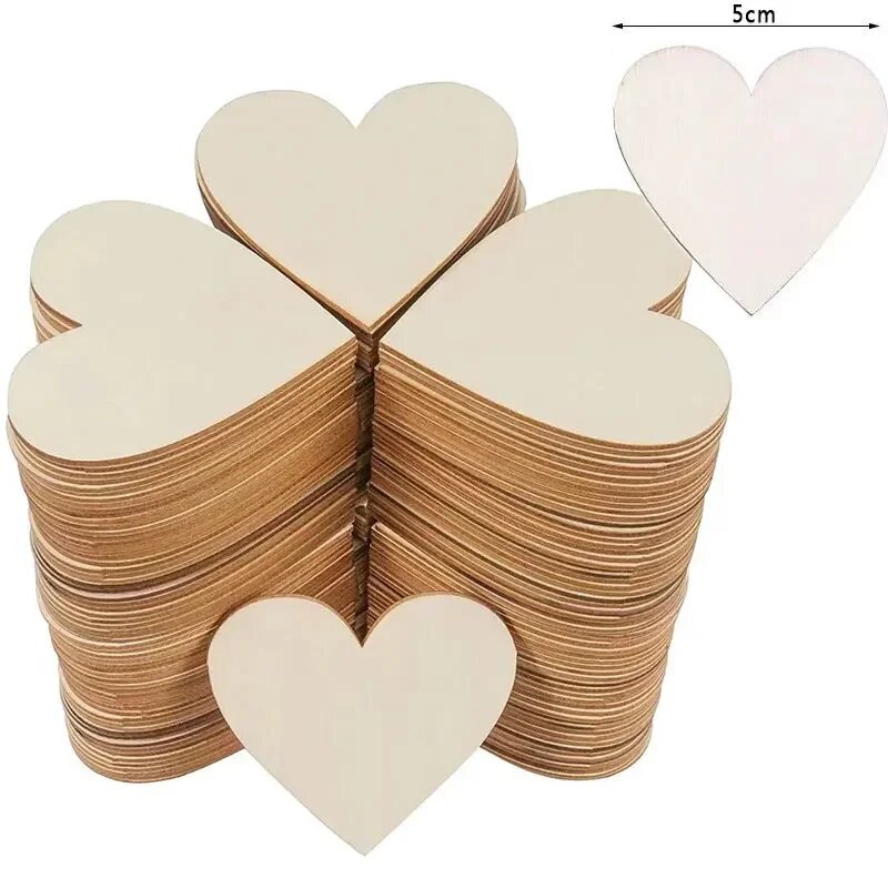 Деревянные вырезы сердца разных размеров 50mm 20pcs