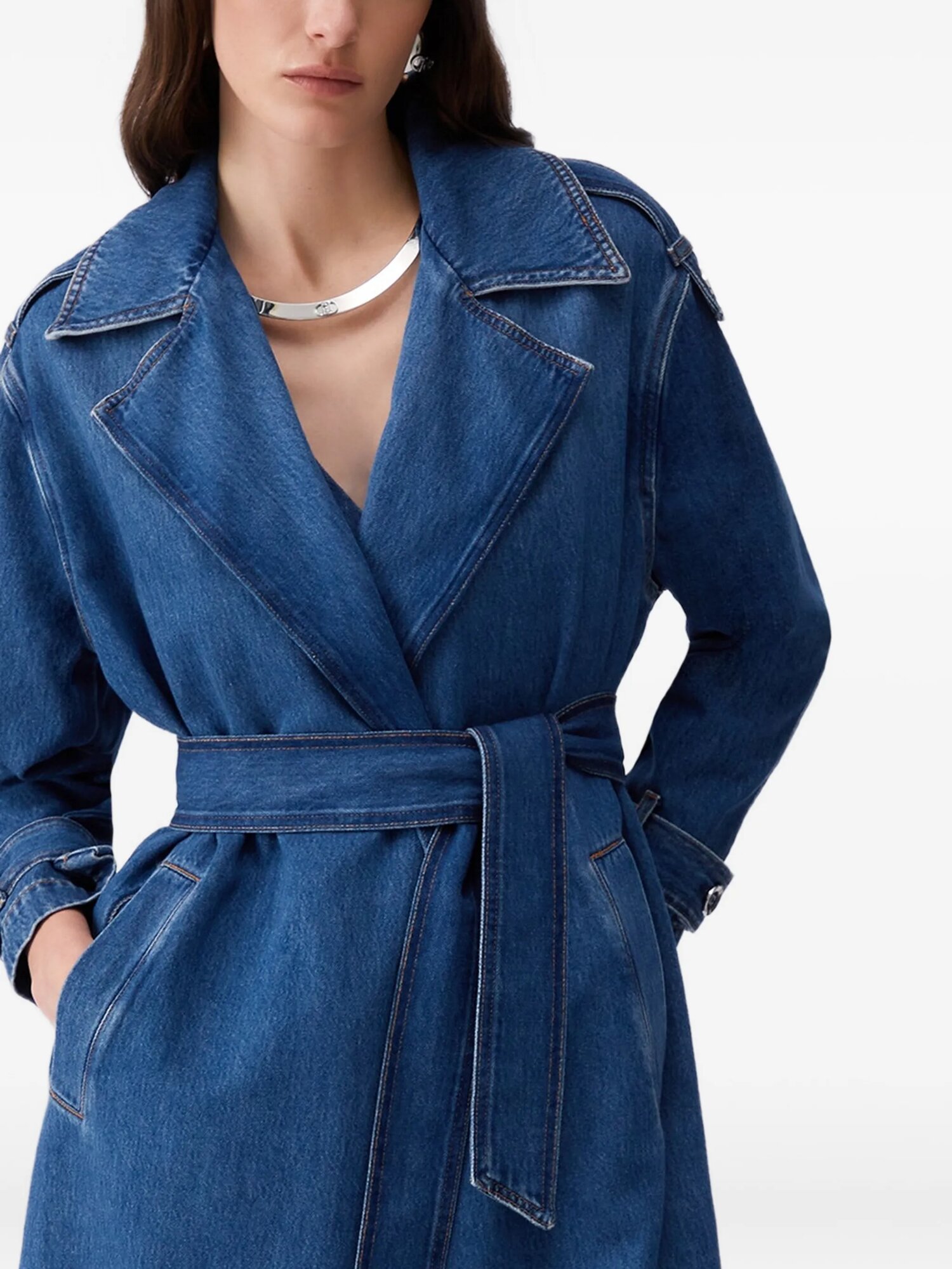 Пальто Denim belted trench coat