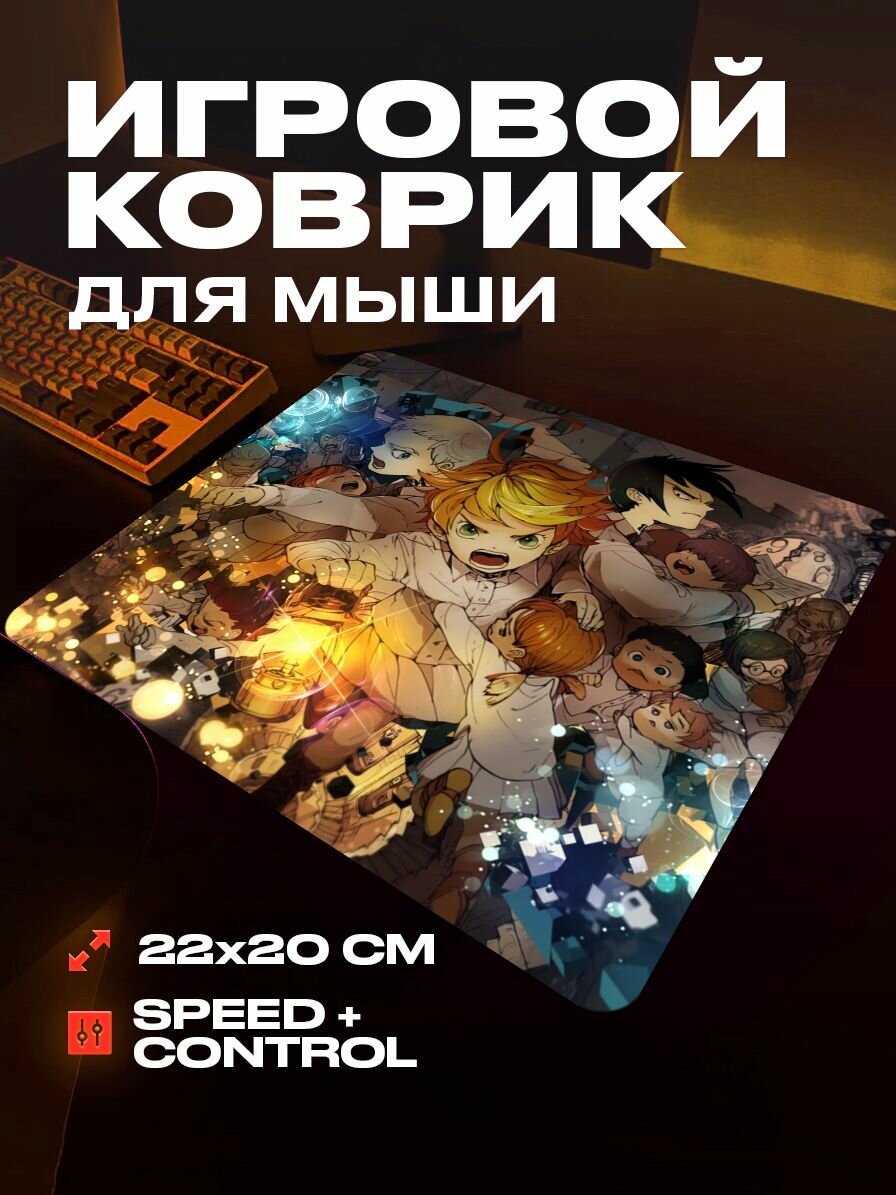 Коврик для мыши игровой Обещанный Неверленд 22 на 20 аниме