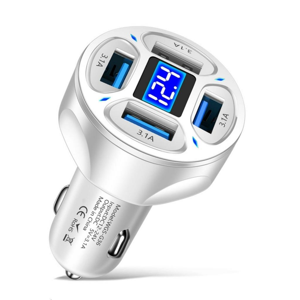 USB-автоадаптер с быстрой зарядкой 3,1 А, Белый