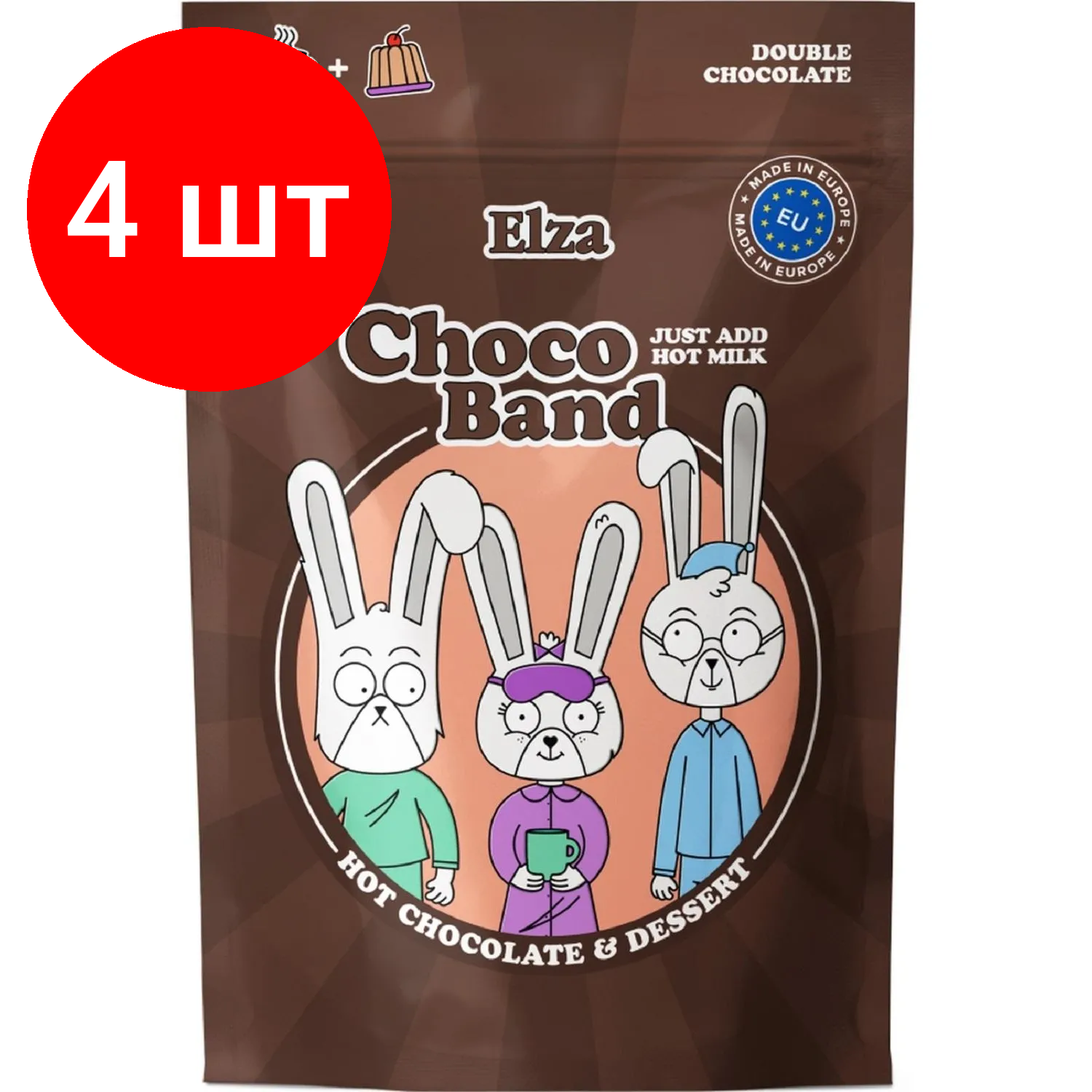 Комплект 4 штук, Горячий шоколад - пудинг Choco Band ELZA Creamy Hot Chocolate 200г