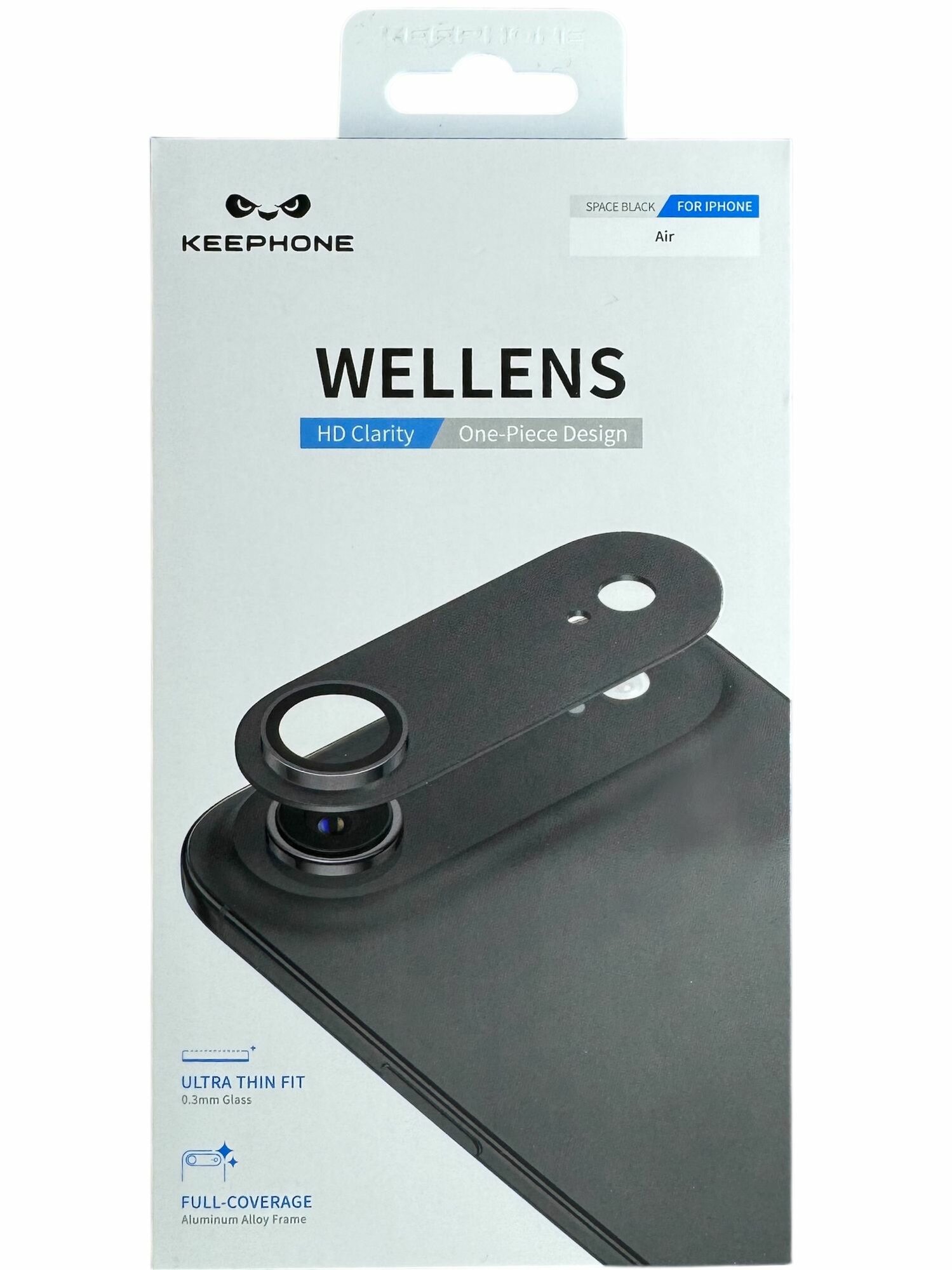 Защитные Линзы KEEPHONE WELLENS на всю камеру для телефона iPhone 17 Air, PREMIUM camera lens, цвет Black (чёрные)