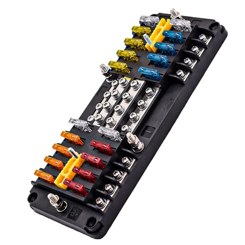 Интуитивный 20-контактный блок предохранителей с лезвием, 16-контурный держатель предохранителя, панель предохранителя постоянного тока с заземлением и крышкой для автомобиля, лодки, морского трайка, грузовика