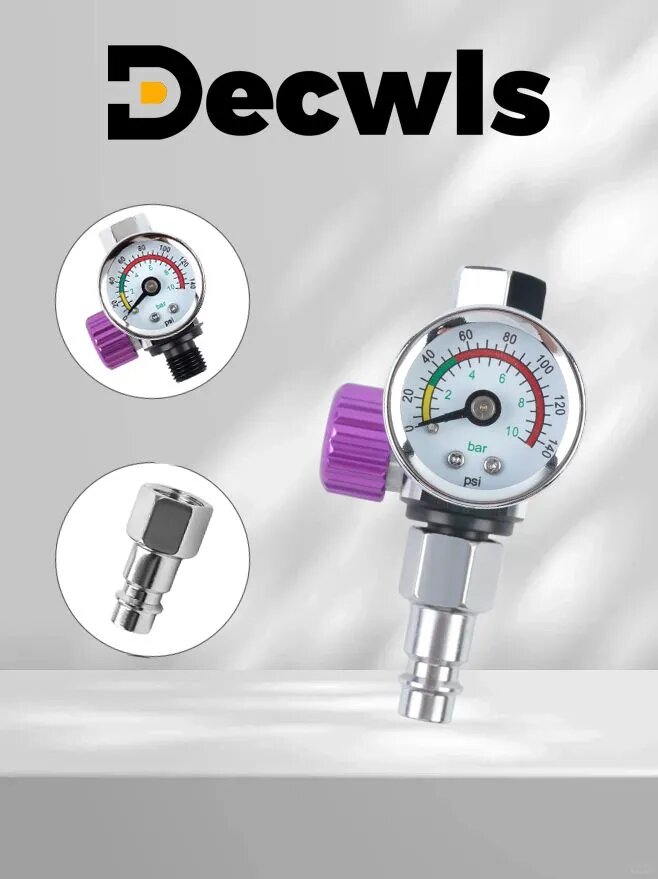 Регулятор давления воздуха для распыления краски, евроразъем, с манометром, фиолетовый