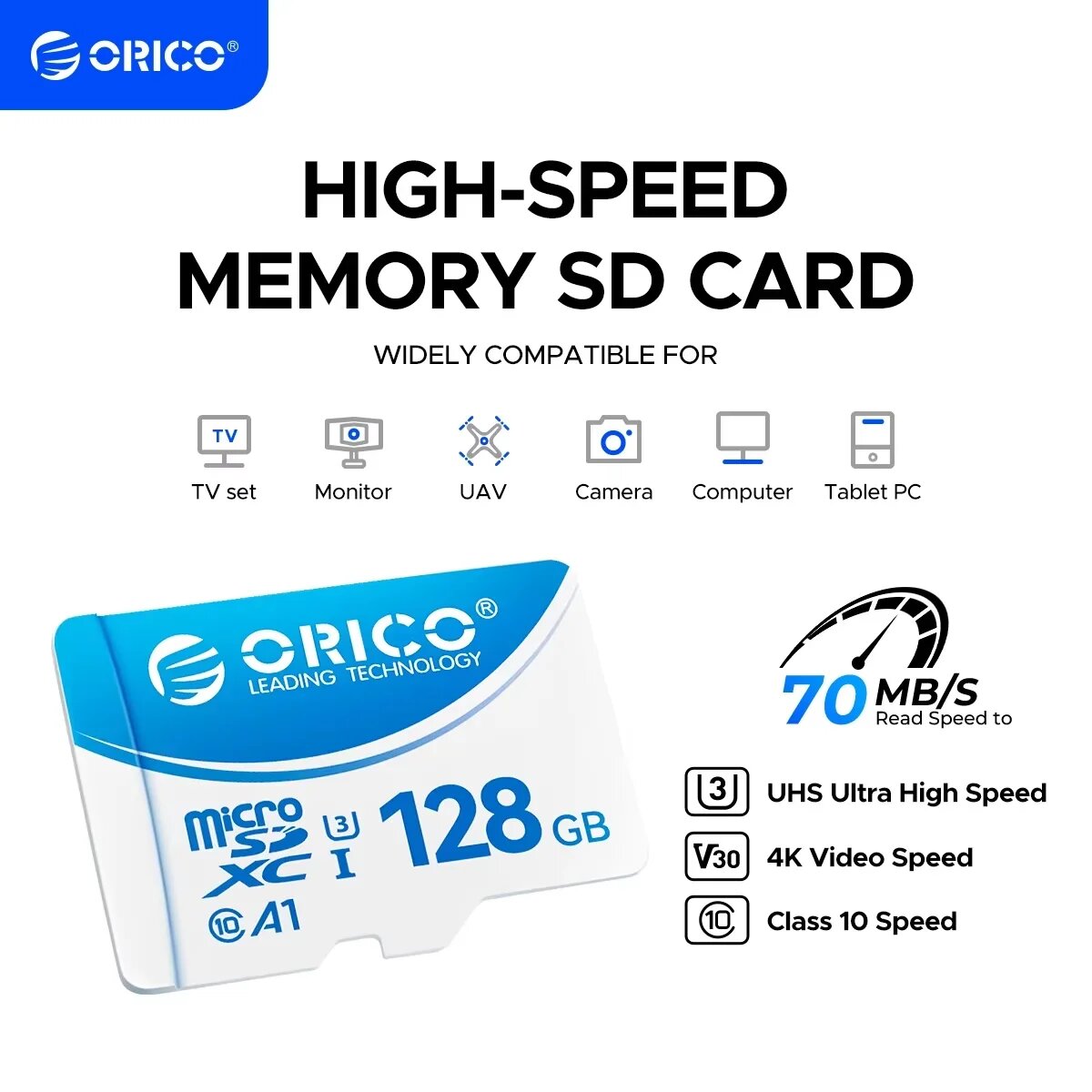 ORICO 128GB microSDXC карта памяти A1 U3 C10