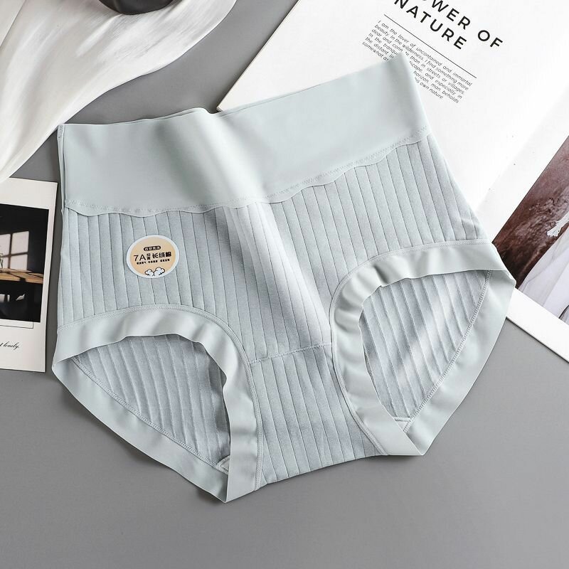 Антибактериальные новые хлопковые трусики с резьбой, ощущение кожи, класс 7A, длинноволокнистый чистый хлопок, контроль живота, женские плюс-размерные трусики с высокой талией, треугольные, полностью хлопковые
