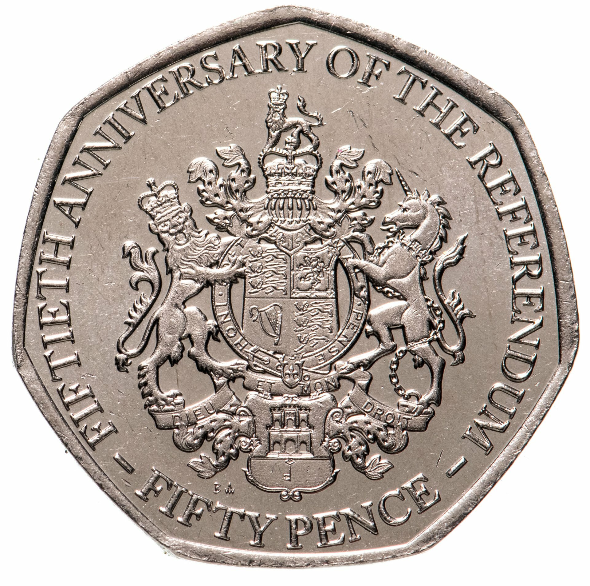 Гибралтар 50 пенсов 2017 "50 лет референдуму", Мельхиор медь-никель, в сохранности UNC