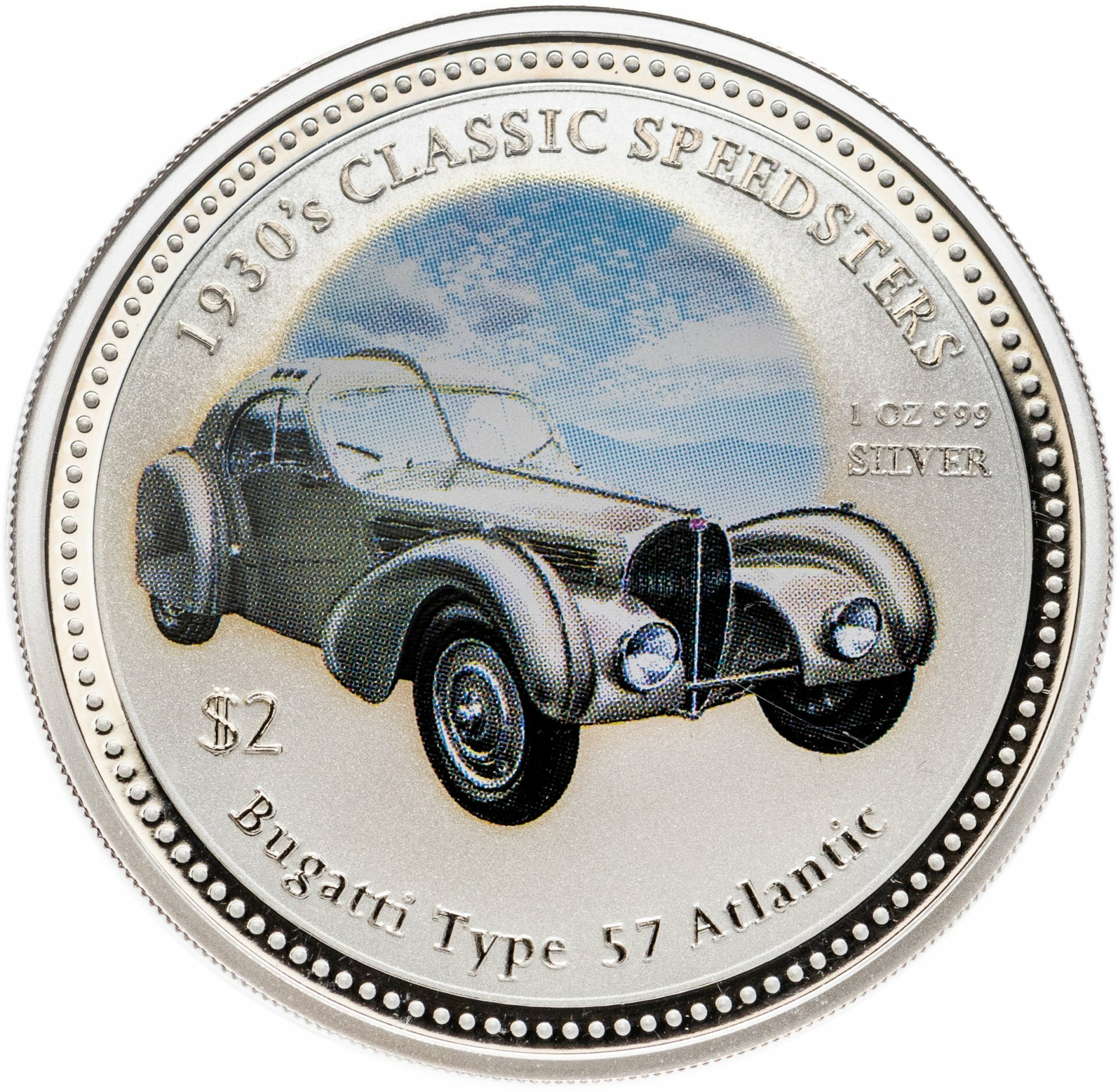 Острова Кука 2 доллара dollars 2006 Proof "Классические спидстеры 30-х годов Автомобили - Бугатти Bugatti", Серебро 999