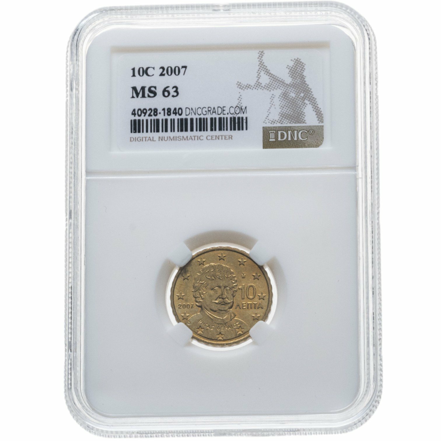 Греция 10 евро центов 2007 в слабе DNC MS63, Латунь