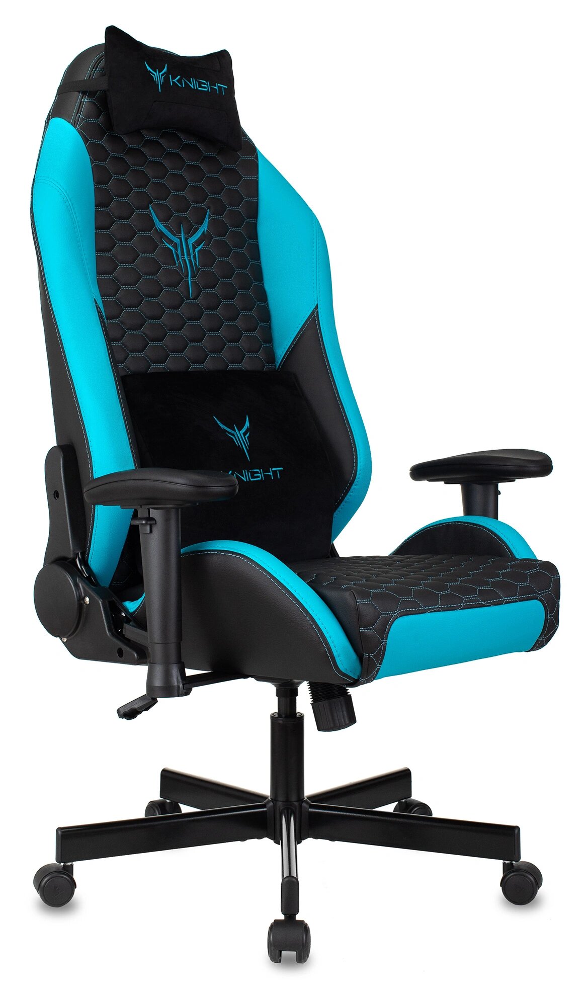 Кресло игровое Knight Neon черный/голубой соты эко. кожа с подголов. крестов. металл