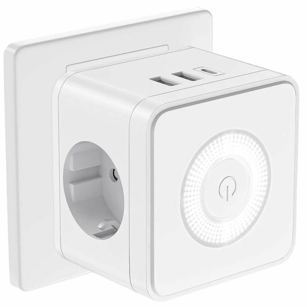 HITRENDS Умная розетка с USB и Type-C, 2 евроразъема + светодиодная подсветка быстрая зарядка устройств