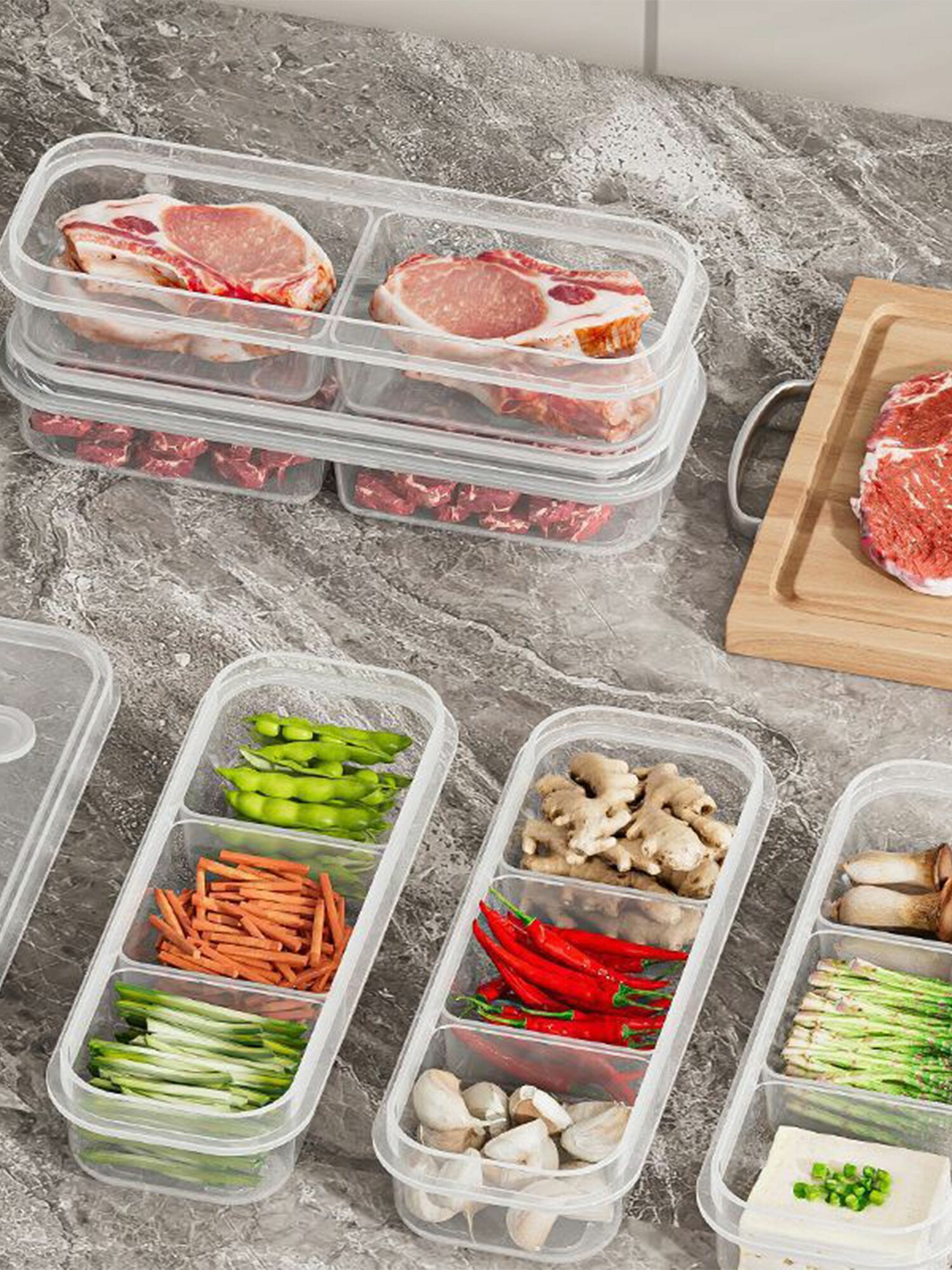 Органайзер для холодильника, Отсек Контейнер пищевой (С крышкой для герметичности), Два отделения, 2шт