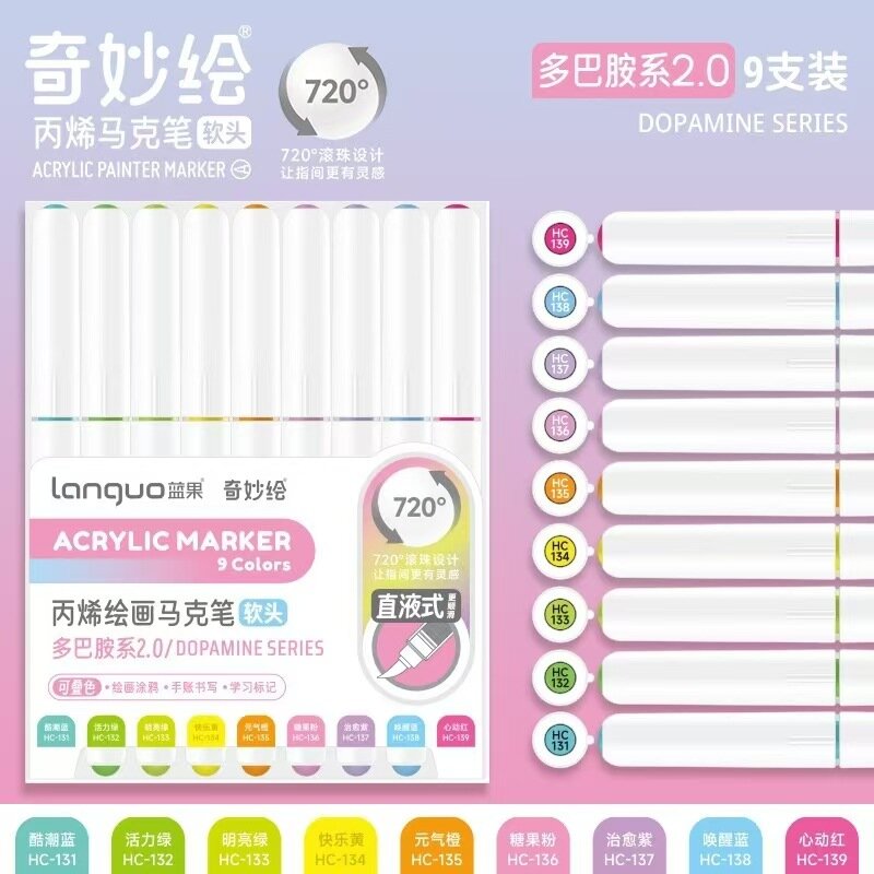 Синий фруктовый прямой жидкий акриловый маркер, мягкий наконечник, водонепроницаемый, новые цвета, 207 цветов, полный набор для рисования, специальное использование для студентов