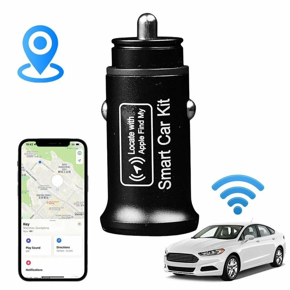 Умное GPS-устройство для отслеживания авто + зарядка USB/USB-C в прикуриватель