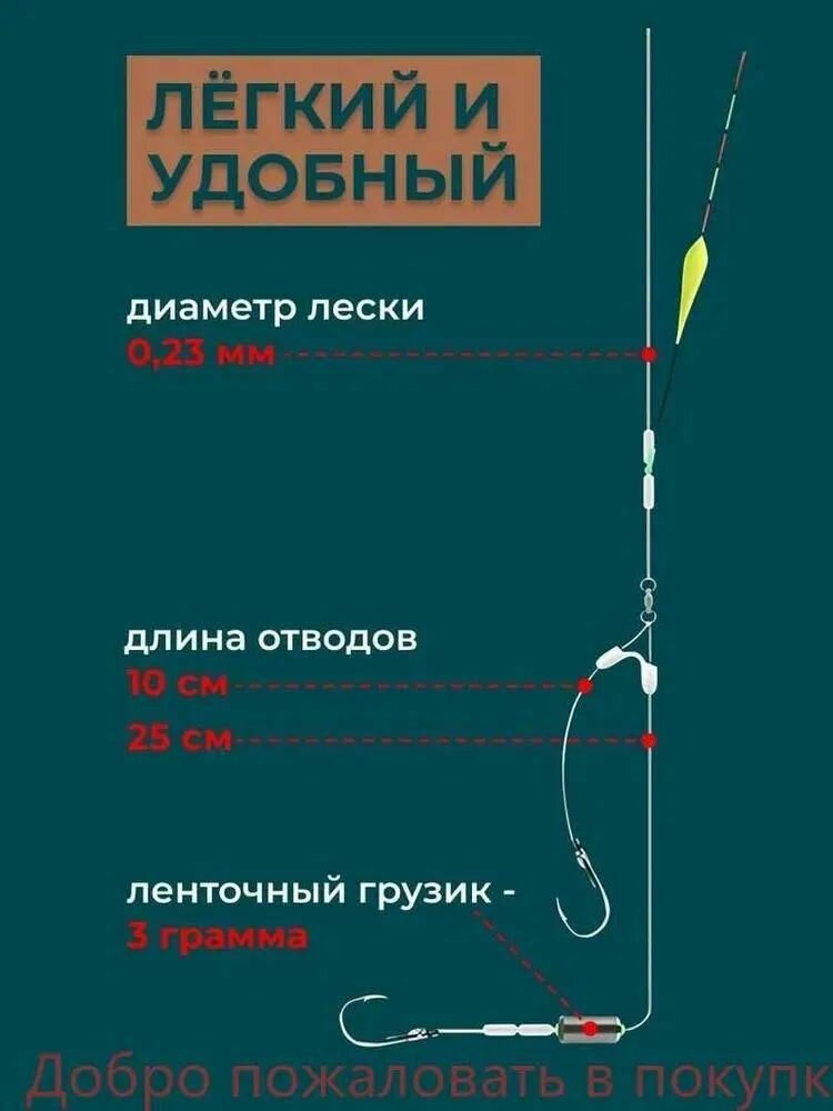 Набор двойных поводков для поплавочной удочки 10 шт, готовые оснастки с крючками для леща и карася