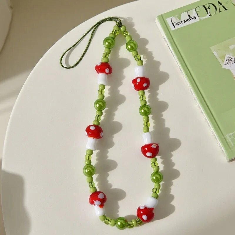 Керамический брелок-цепочка для телефона в виде гриба, милый модный плетеный бисерный брелок, аксессуар для запястья, идеально подходит в качестве подарка для женщин