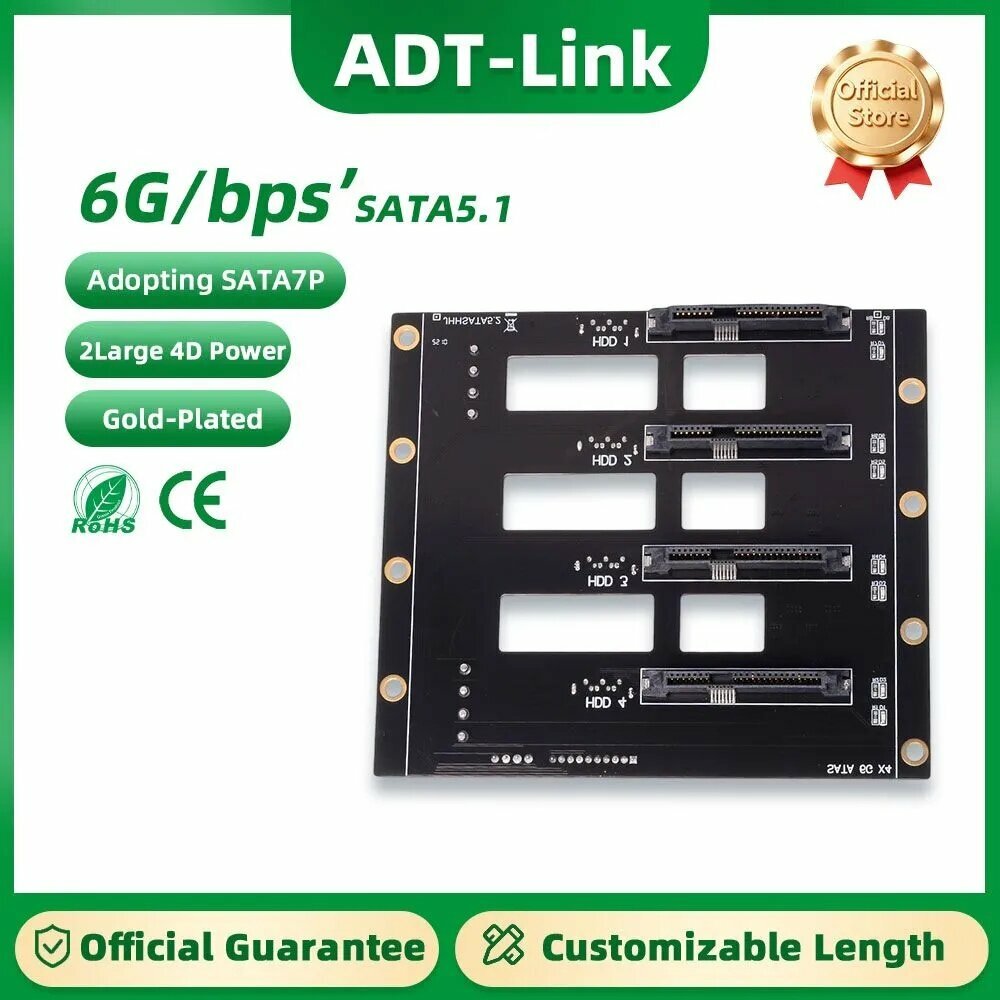 ADT-Link SAS 5.1 SATA Жесткий диск Backplane NAS Расширительная плата сервера хранения Тантальный конденсатор SFF8643 Интерфейс 4 слота для диска