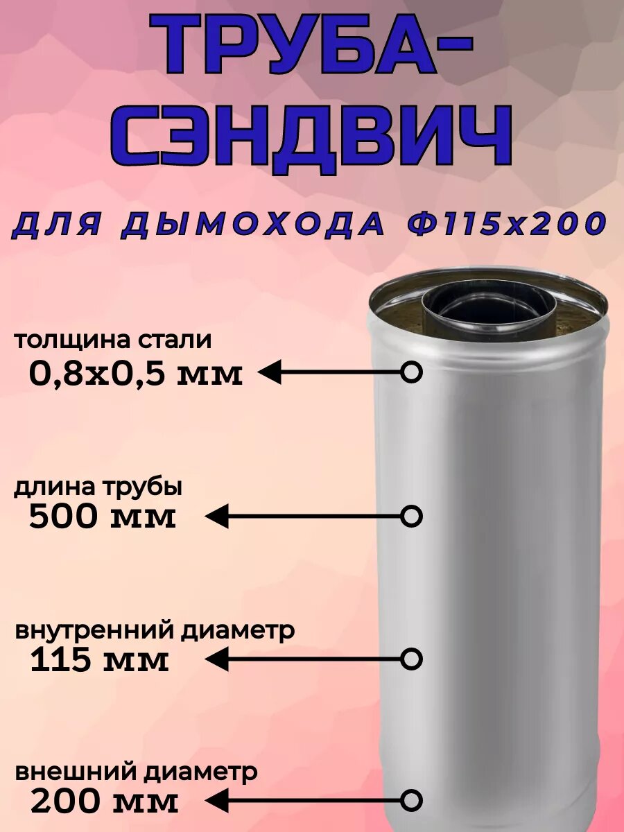 Труба-сэндвич Ф 115х200 L=0,5м (430/0,8х0,5)