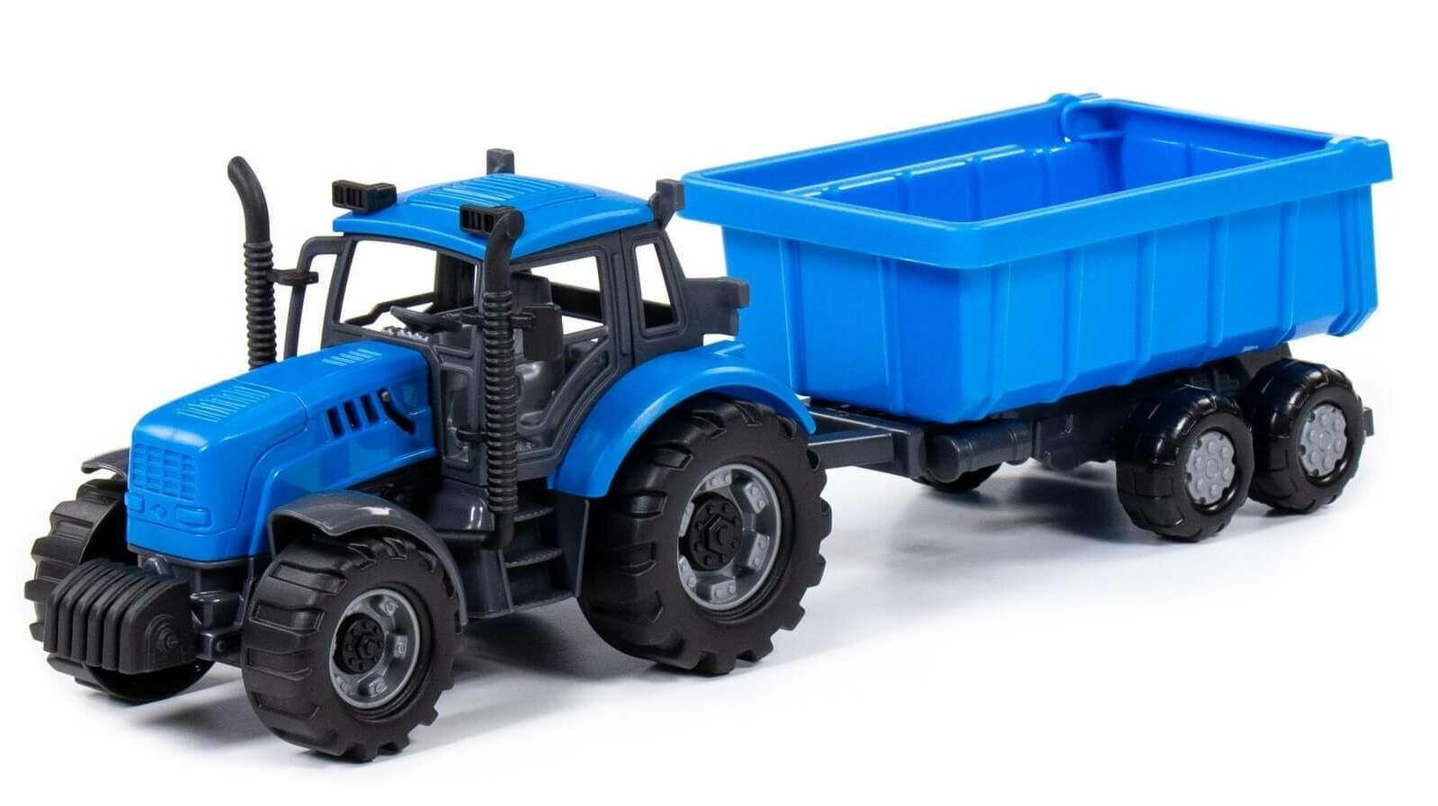 Игрушечная машинка Трактор Прогресс с прицепом инерционный синий (в коробке)