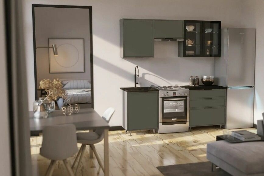 Кухня "Николь" 2,0м Компановка №2 (Холст вулканический), МИФ