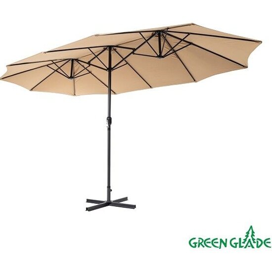 Зонт садовый Green Glade 4333 светло-коричневый с крестовиной, купол 450x270 см