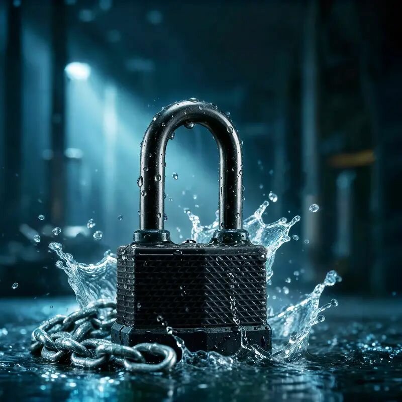 Влагозащищенный замок, 70 мм, сталь, АБС-пластик, в комплекте 4 ключа, устойчив к атмосферным воздействиям и подходит для использования на улице.