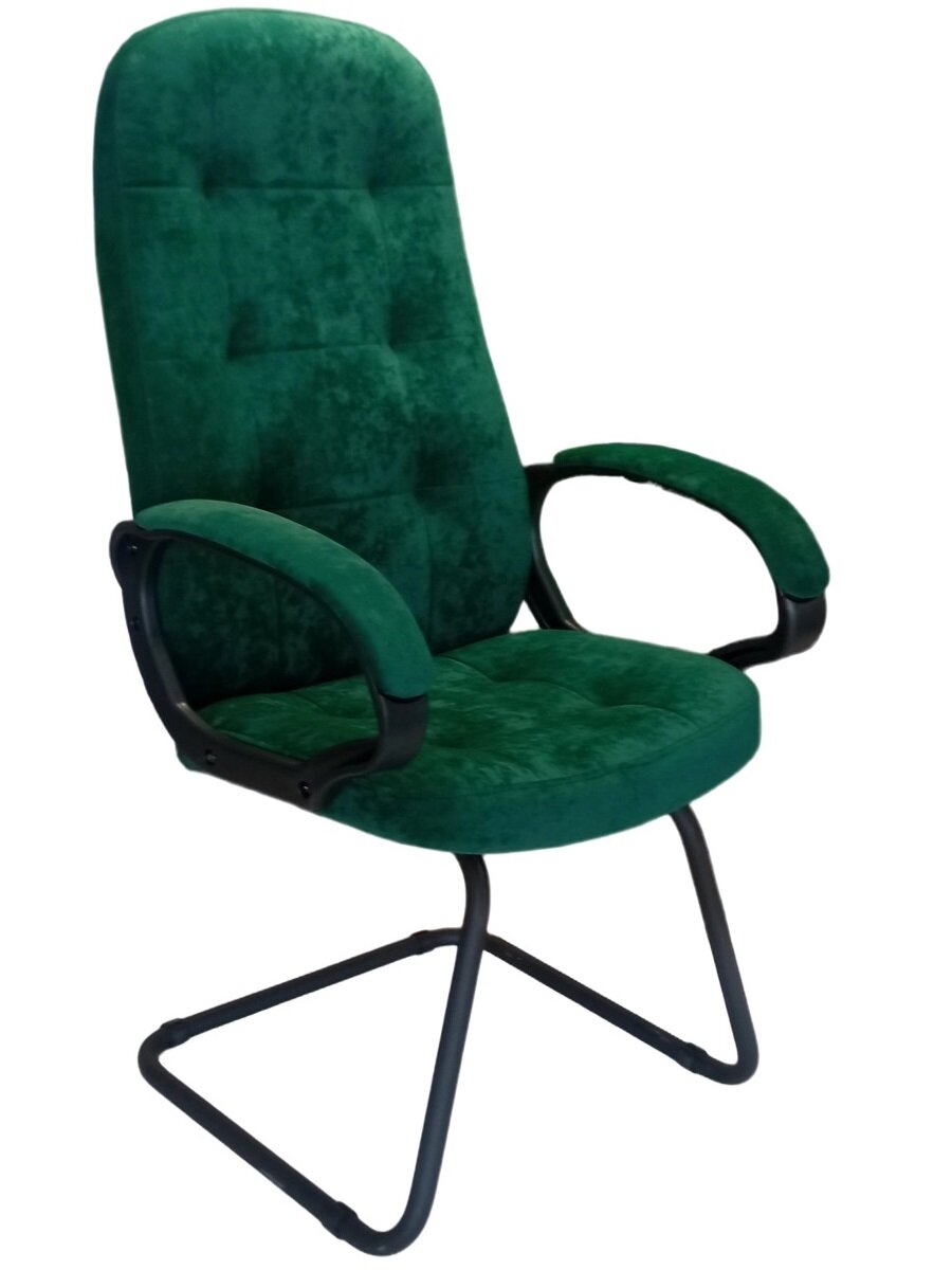 Офисное конференц-кресло StylChairs Пилот Ультра Софт, обивка велюр, цвет темно-зеленый