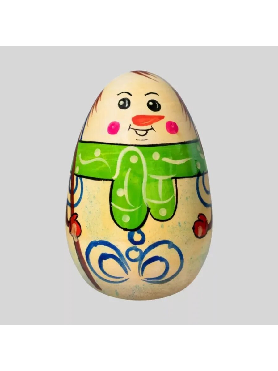 Деревянная музыкальная игрушка неваляшка Снеговичок