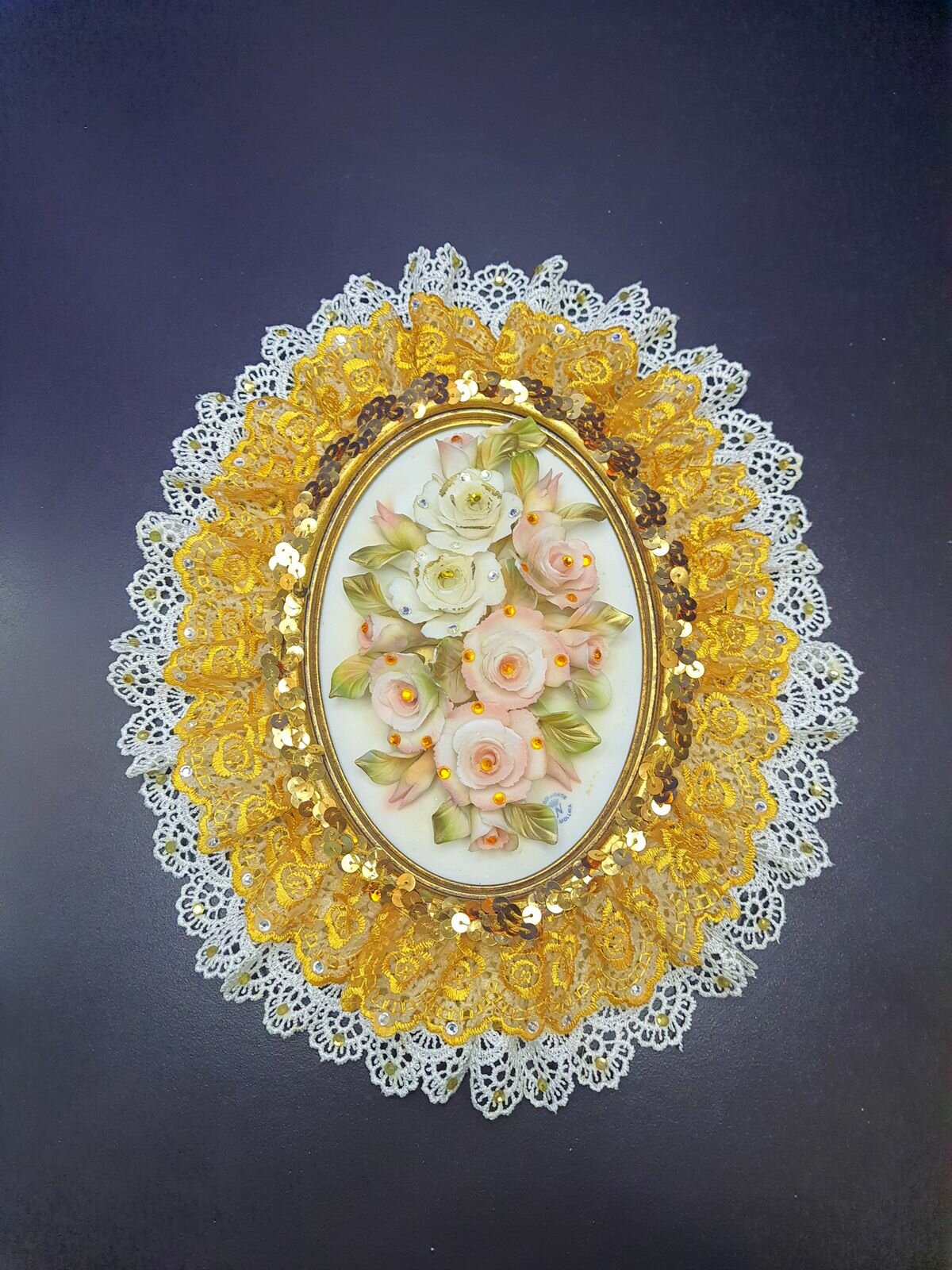 Винтажное панно цветы, фарфор бисквит, Capodimonte Италия, Carlo Mollica, 50-60е