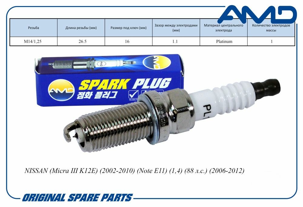 Свеча зажигания nissan micra note 1.0-1.4i 03> AMDPL143 (AMD)