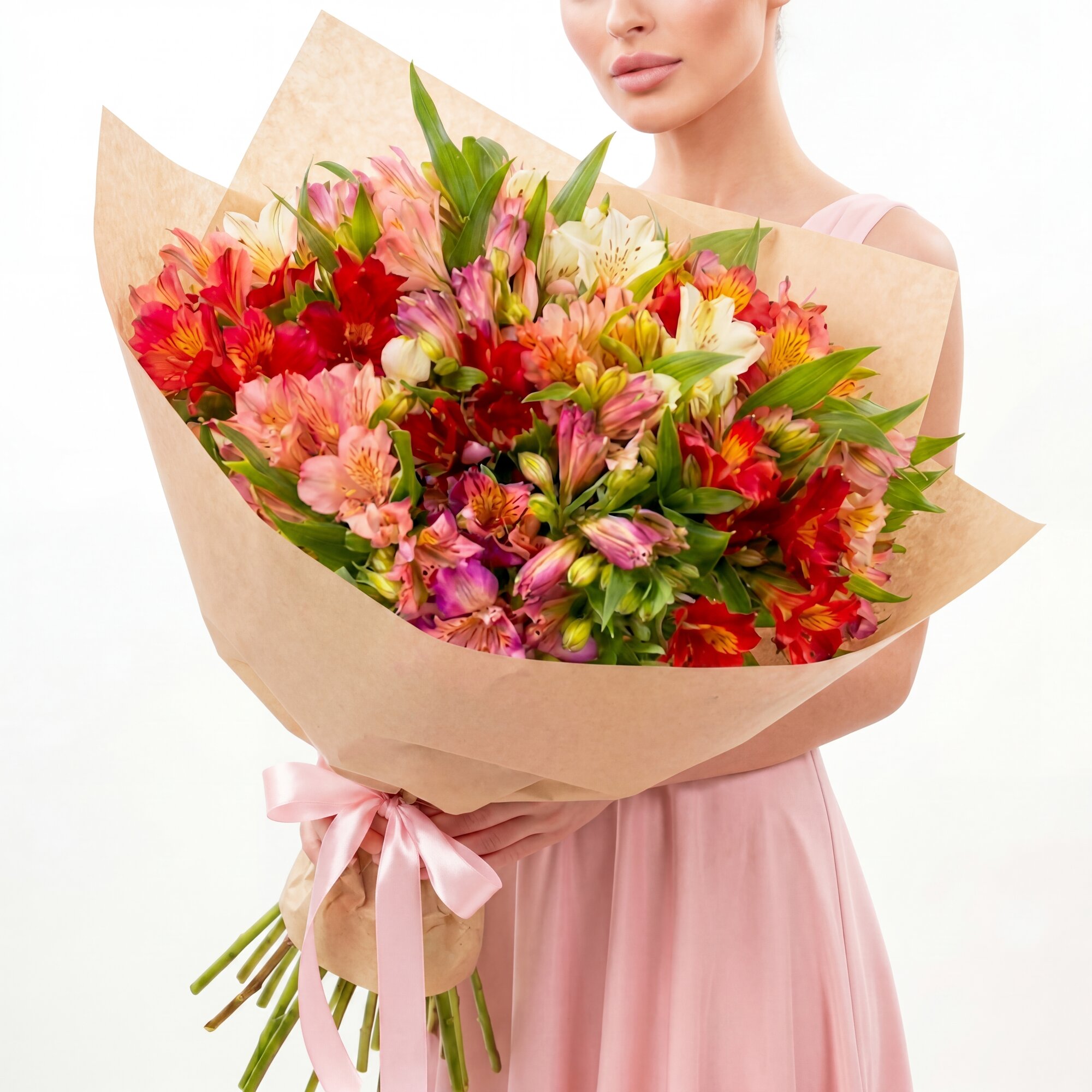 Букет Мегацвет24 "Альстромерии Микс", 25 шт, высота 60 см, дизайнерская упаковка