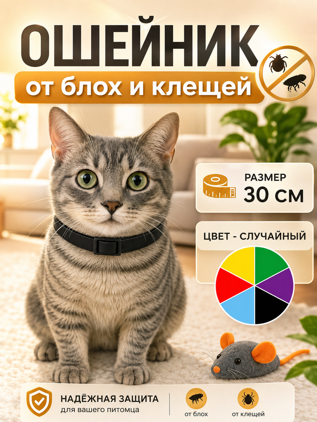 Ошейник от блох и клещей для кошек и собак 35 см, антипаразитарный