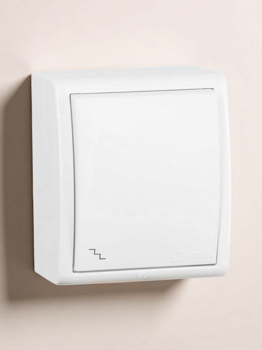Simon 15 Aqua Белый Переключатель 1-клавишный с подсветкой наружный, IP54, 1594204-030