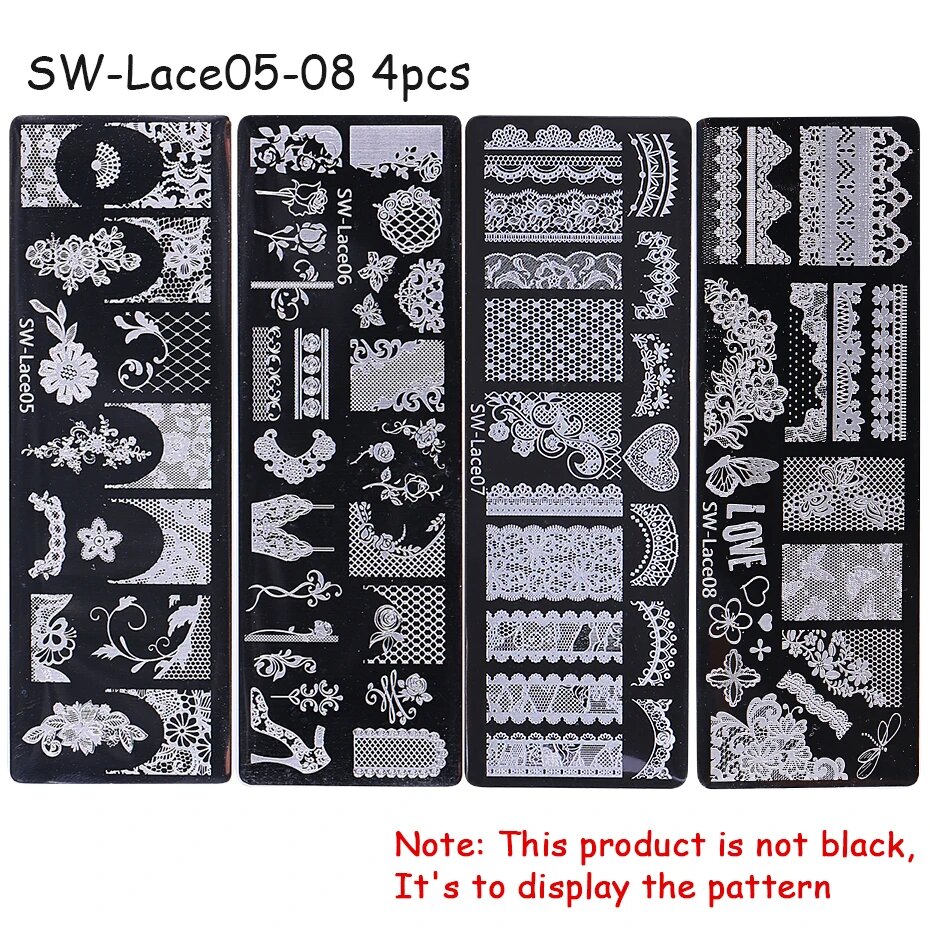 Штамповые пластины для маникюра SW-Lace05-08, 4 шт.