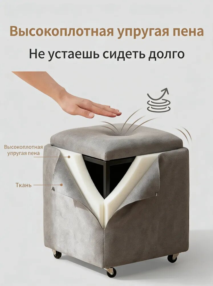 Стул откидной 5 в 1, 5 шт, Серый металлик, 35x35x35 см, Искусственная кожа — фото 1