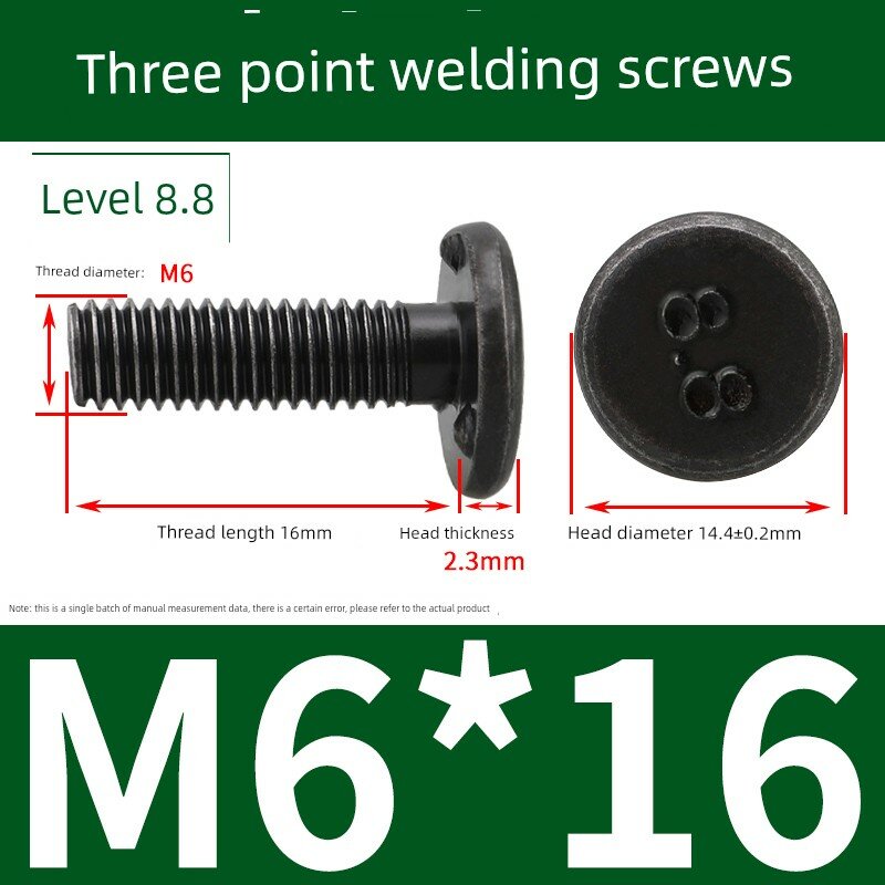 M6 x 16 мм сварной болт, 20 шт, класс прочности 8.8, черное оксидное покрытие, шестигранный головка, стандартная резьба