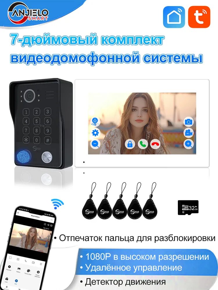 Уличная панель видеодомофона 4-проводная, 2MP камера, отпечаток пальца, пароль, RFID