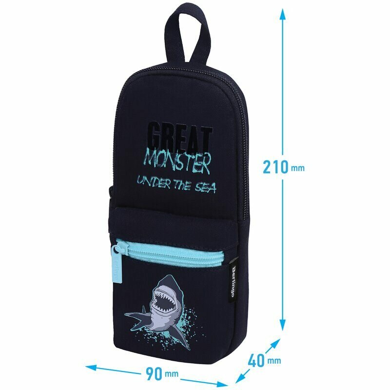 Пенал мягкий 1 отделение, 1 карман, 210*90*40 Berlingo Shark monster, текстиль, PM09014