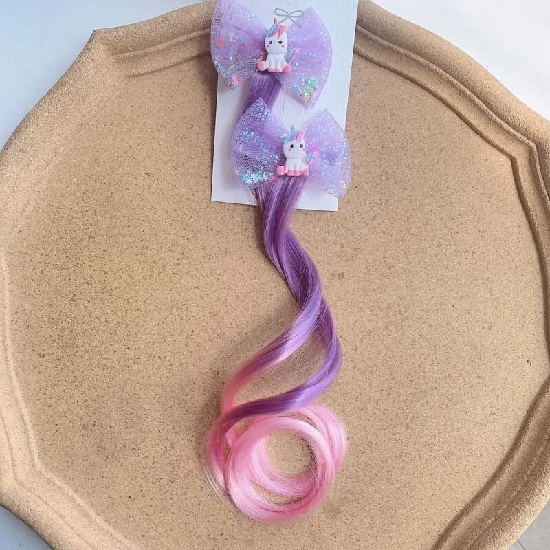 Детские заколки с радужным бантом 2 шт. Сиреневый, фиолетовый